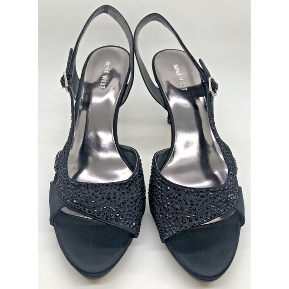 Nine West | Shoes | Nine West In The Bank Black Rhinestone Open Toe ...